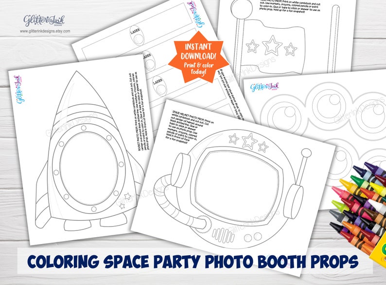 Coloring Astronaut Party Photo Booth Props / Outer Space Party Props ...