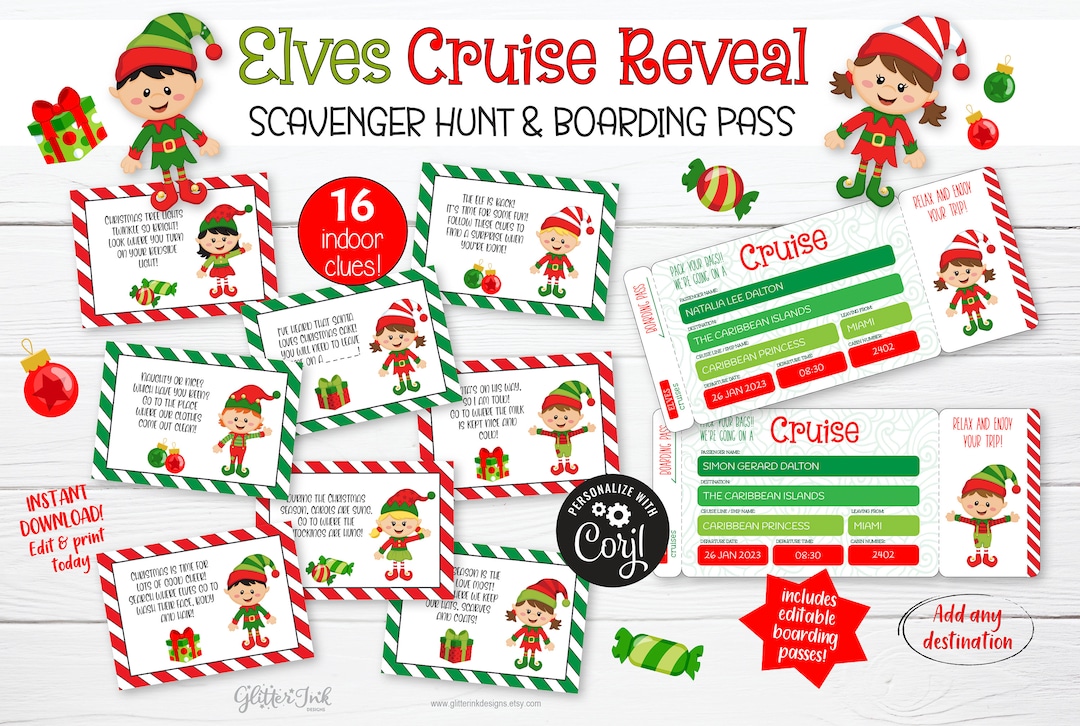 Christmas Elves Cruise Surprise Trip Reveal Scavenger Hunt & Boarding ...