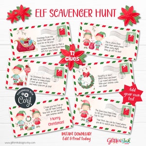 Elf Scavenger Hunt Clue Cards & Letter / Christmas Elves Kids Treasure ...