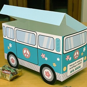 Groovy Party Hippie Bus Printable Favor Box, Van Party Favors ...