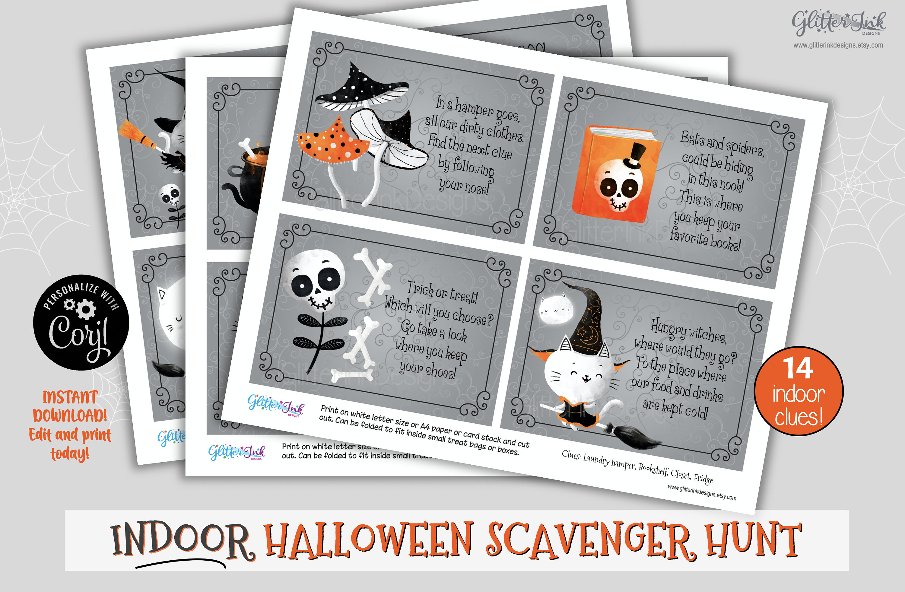Indoor Halloween Scavenger Hunt / Kids Halloween Treasure Hunt Clues ...