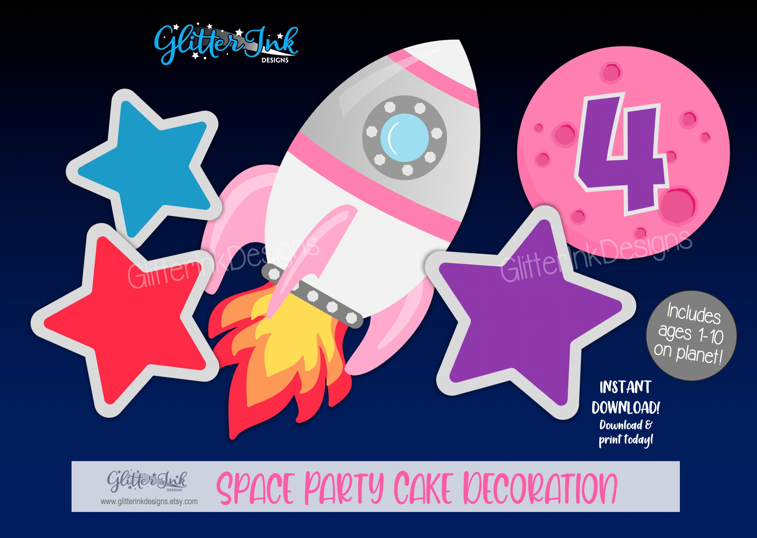 Outer Space Party Printable Cake Topper, Galaxy Birthday Centerpiece ...