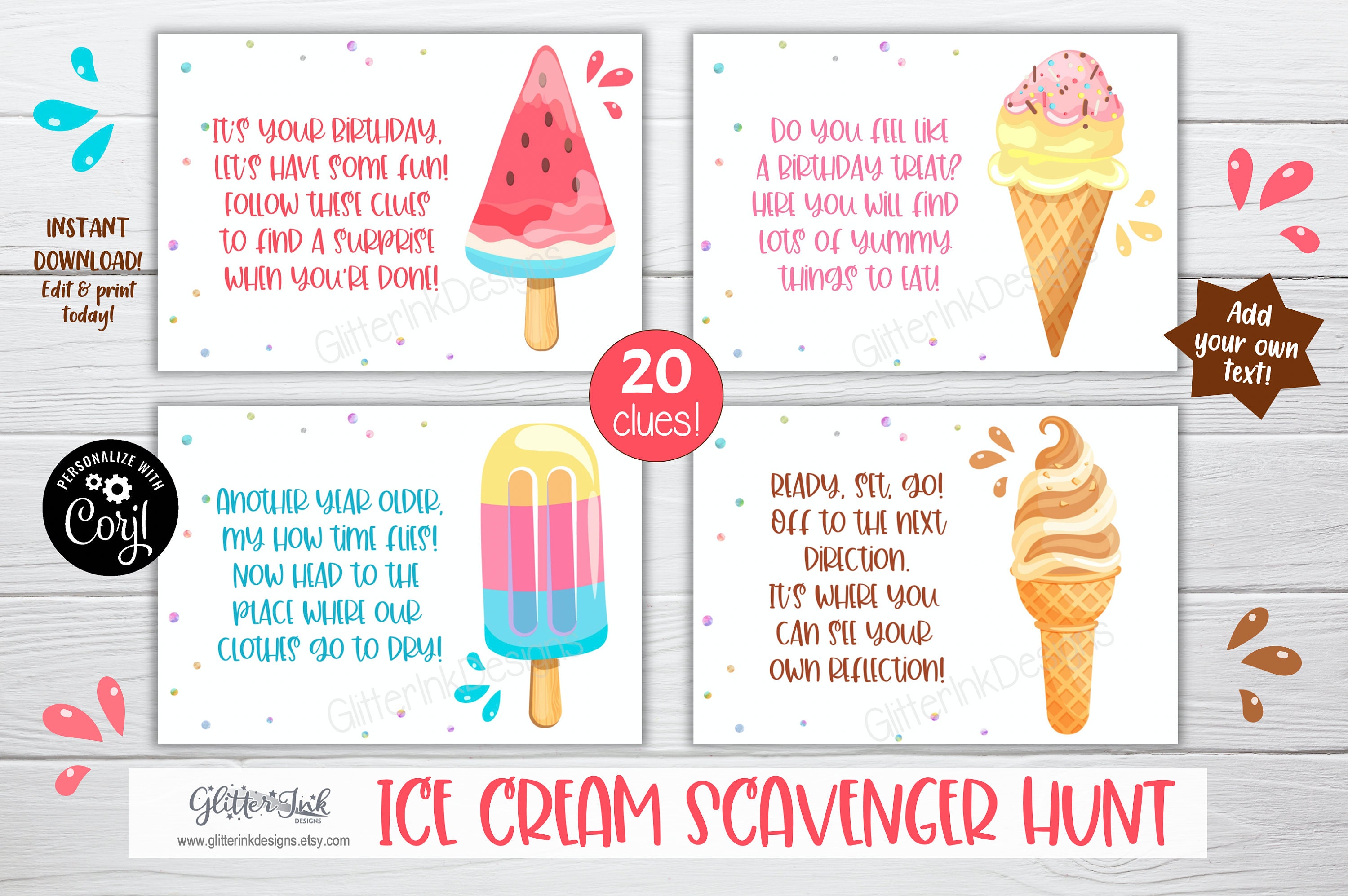 Ice Cream Themed Treasure Hunt Clues for Kids Birthday Party, Popsicle ...