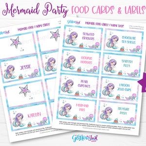 Mermaid Party Printable Food Tent Cards / Mermaid Food Labels, Name ...