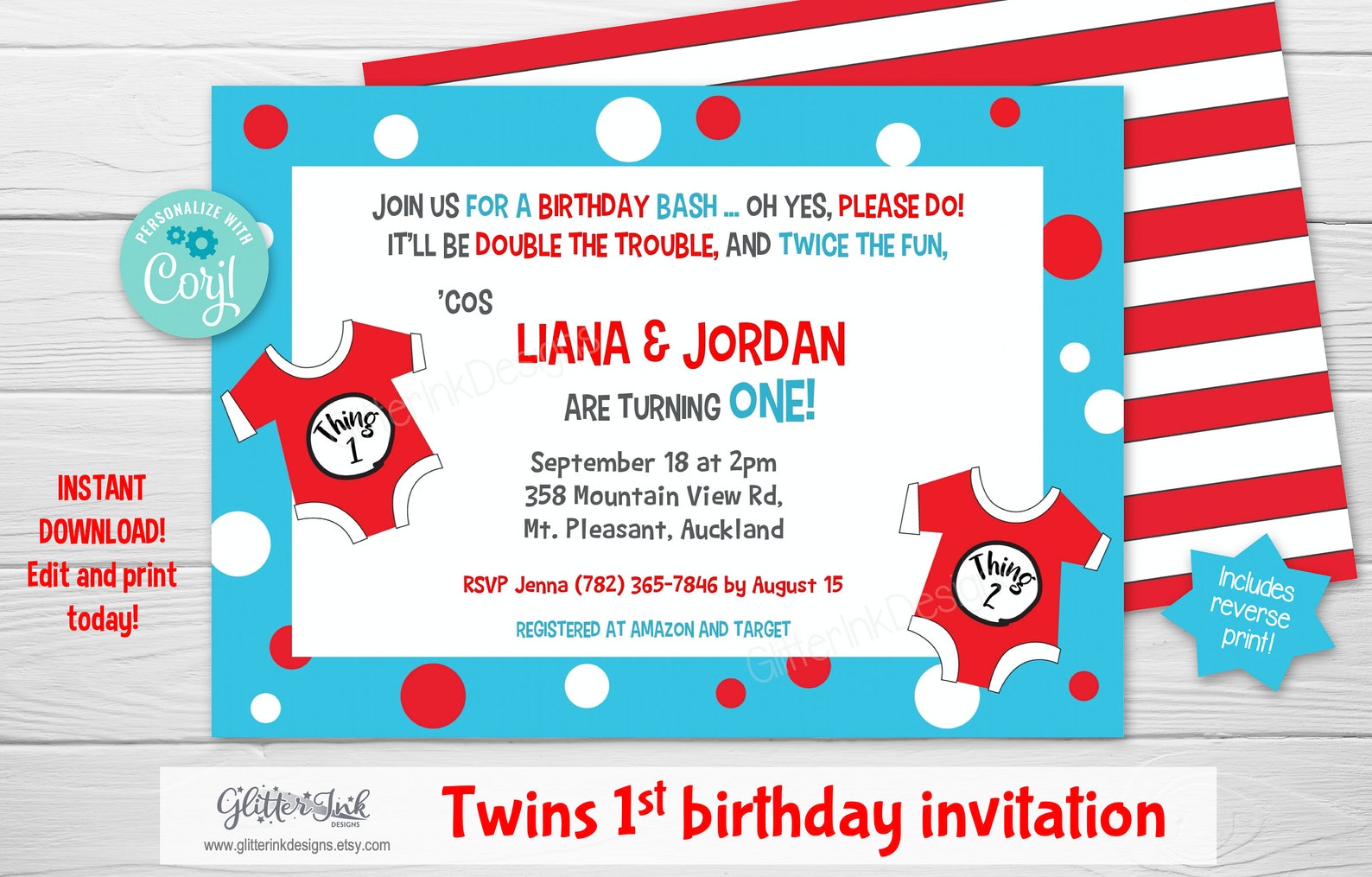 Twins 1st Birthday Invitation / Twins First Birthday / Twins | Etsy
