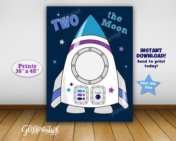 PRINTABLE 36x48" Two the moon Outer space party photo booth frame ...