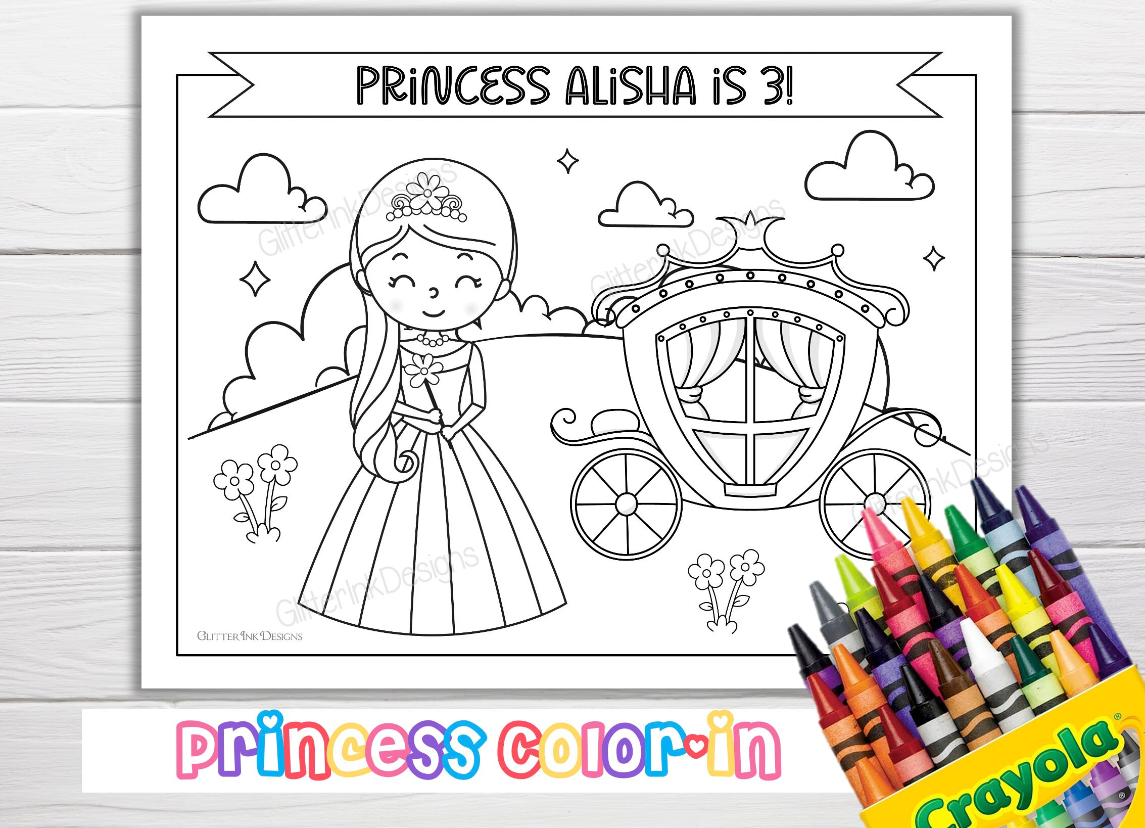 Princess Party Coloring Page / Princess and Unicorn Colouring Activity ...