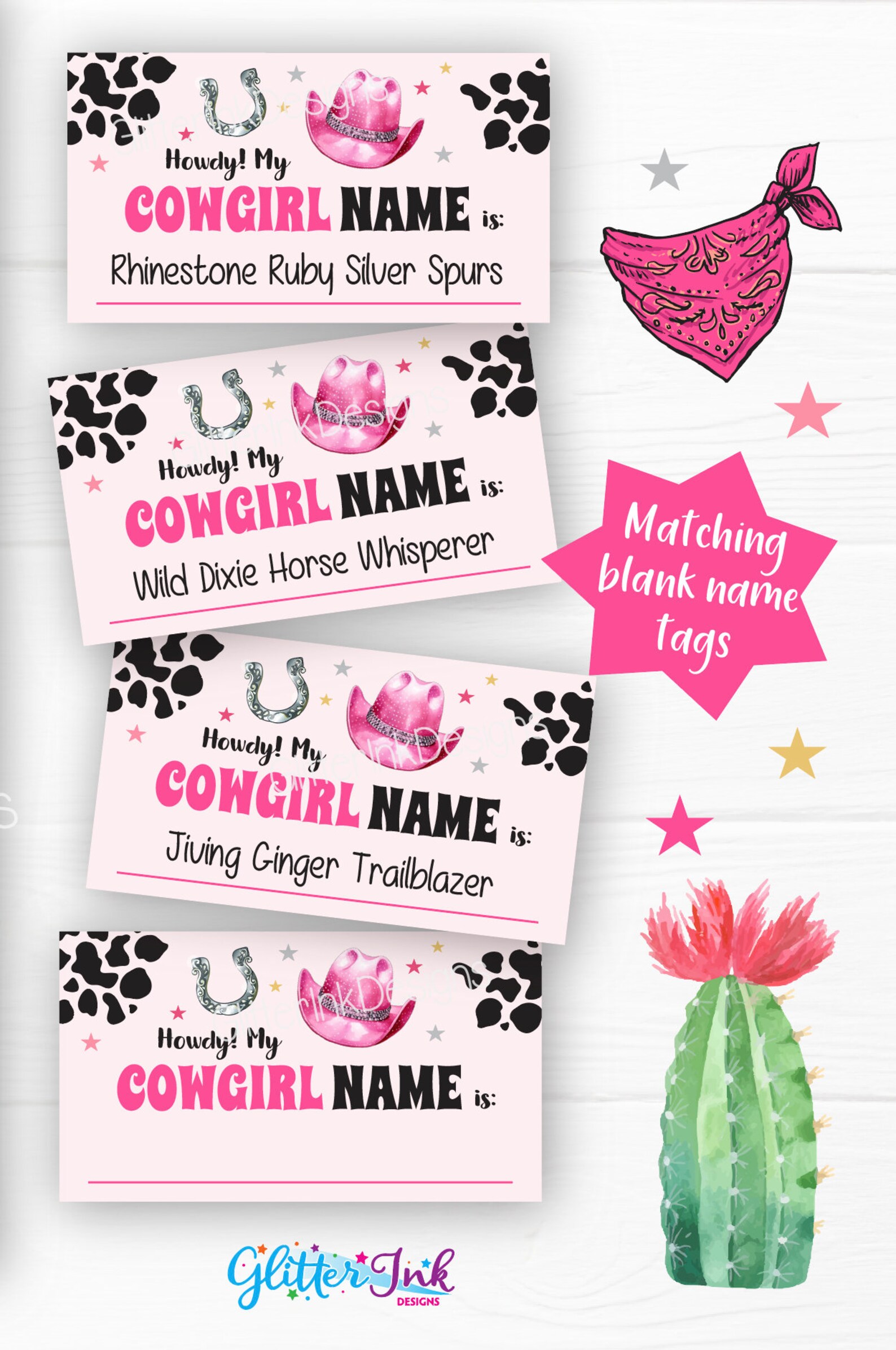 What's Your Space Cowgirl Name Printable Party Game, Pink Disco Decor ...