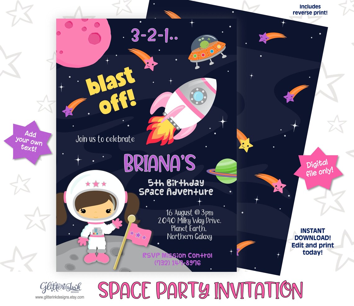 Outer Space Party Printable Invitation / Space Girl Astronaut | Etsy