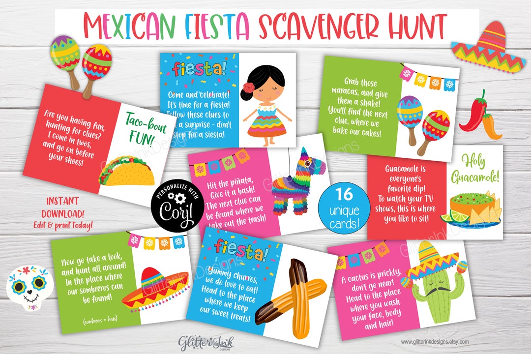 Mexican Fiesta Scavenger Hunt for Kids / Taco Tuesday Birthday Treasure ...