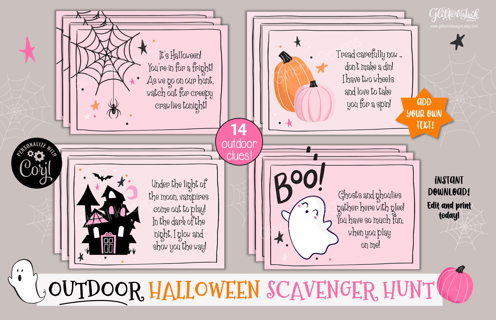 Pink Halloween Outdoor Scavenger Hunt / Kids Halloween Treasure Hunt ...