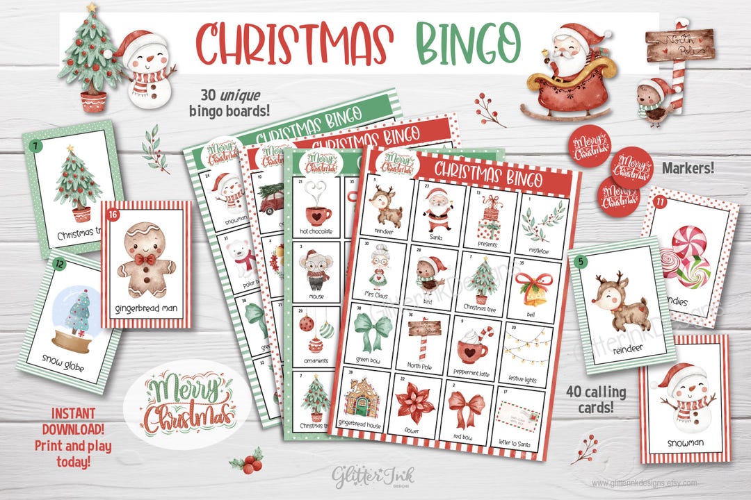 Christmas Bingo Printable Party Game for Kids, Classrooms and Office ...