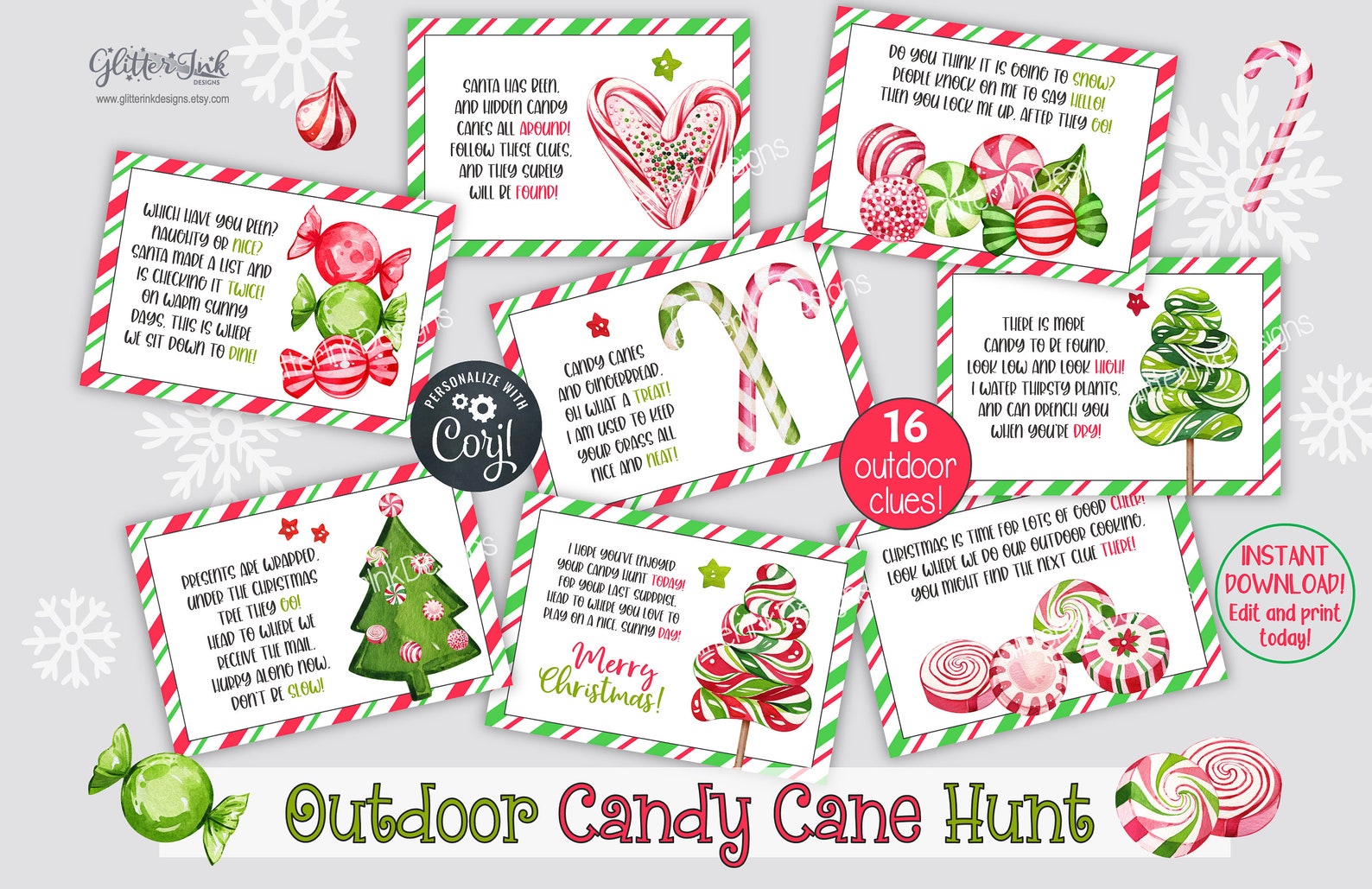 Outdoor Christmas Candy Cane Hunt Clue Cards, Peppermint Fun Family ...