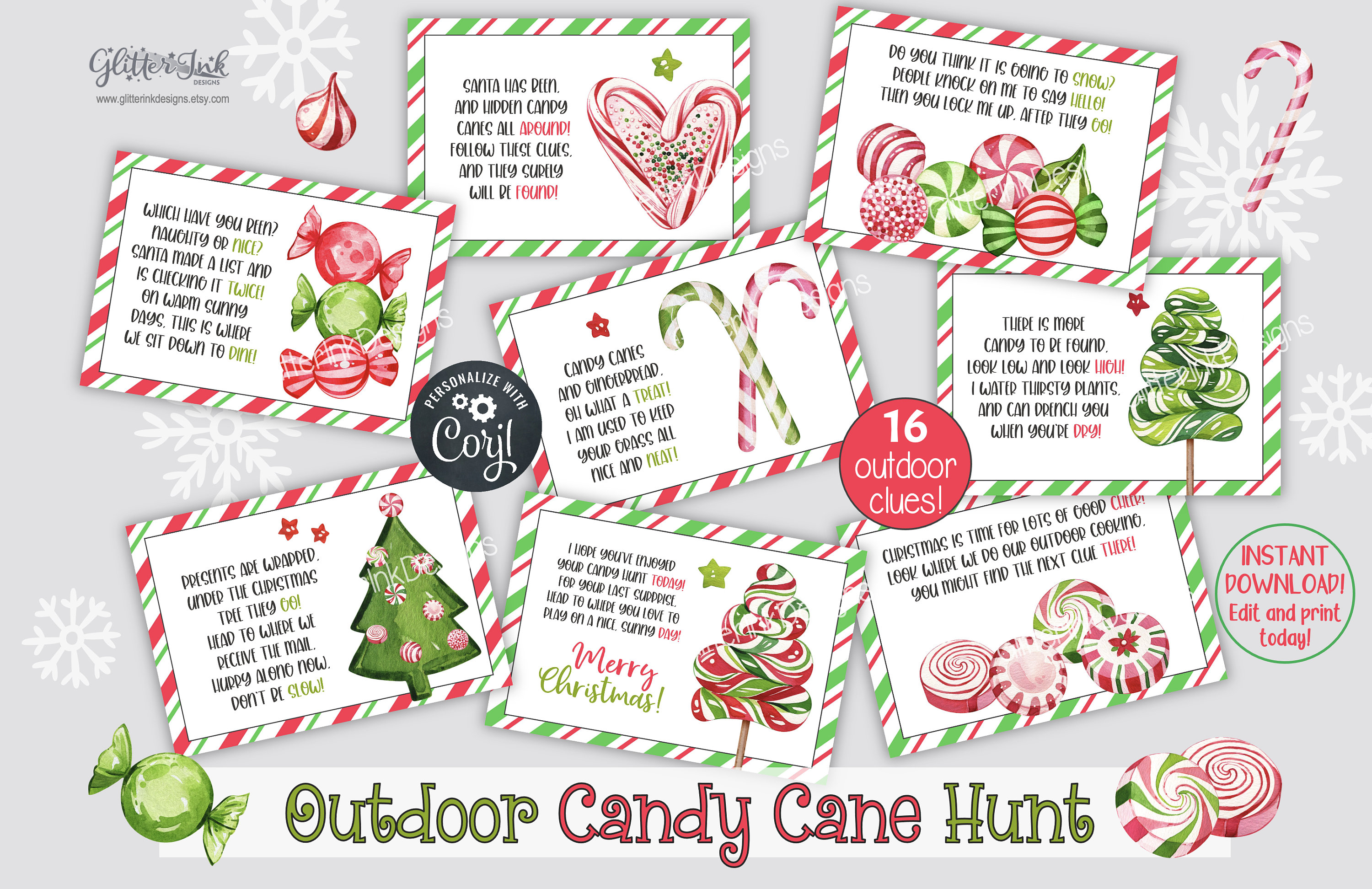 Outdoor Christmas Candy Cane Hunt Clue Cards, Peppermint Fun Family ...