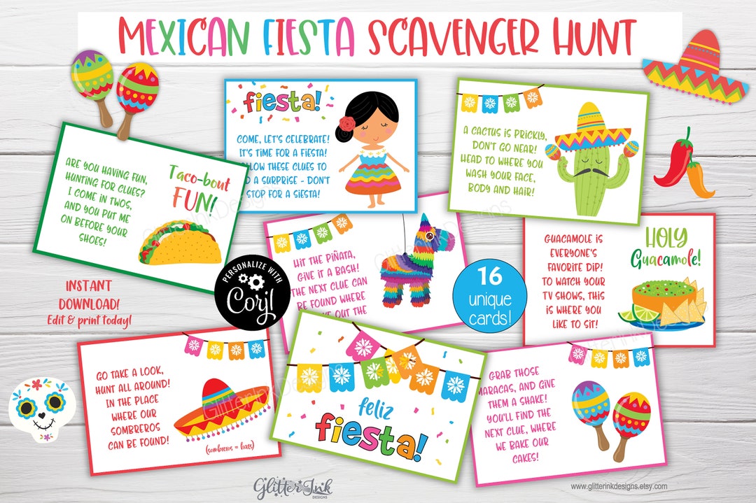 Mexican Fiesta Family Party Games / Taco Tuesday Birthday Scavenger ...