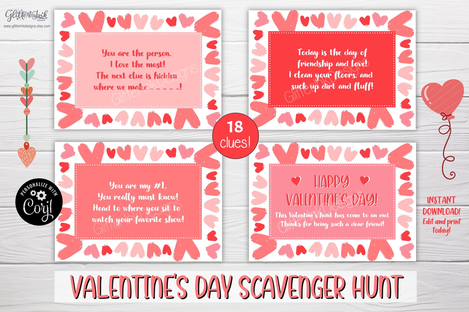 Valentine's Day Scavenger Hunt Clue Cards / Valentines Day | Etsy