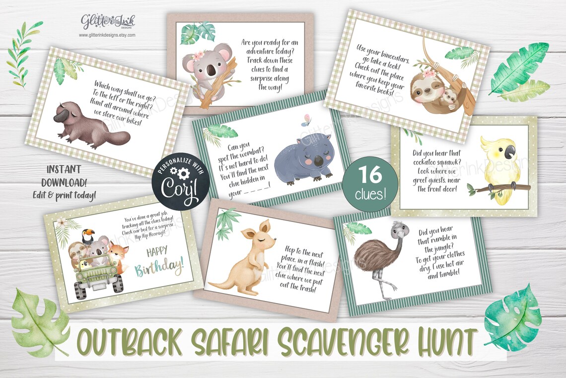 Jungle Safari Animal Scavenger Hunt Clue Cards / Australian - Etsy