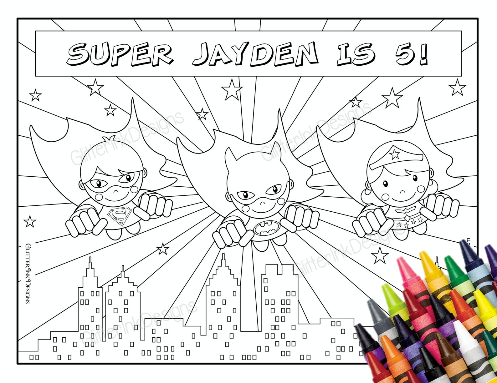 Super Hero Party Coloring Page / Flying Super Heroes Colouring | Etsy