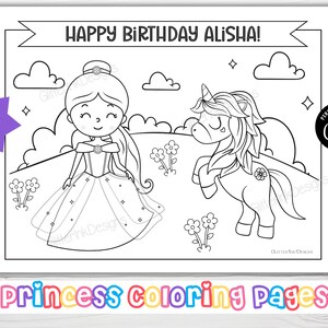 Princess Party Coloring Page / Princess and Unicorn Colouring Activity ...