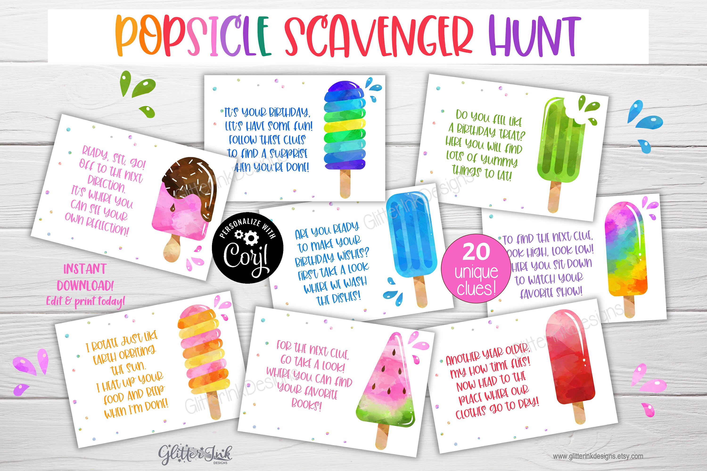 Popsicle Birthday Scavenger Hunt Clue Cards / Popsicle Party Treasure ...
