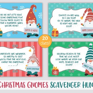 Christmas Scavenger Hunt Printable Clue Cards, Santa Gnomes Indoors ...