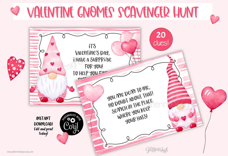 Valentine's Day Scavenger Hunt Clue Cards / Valentines Day Treasure ...