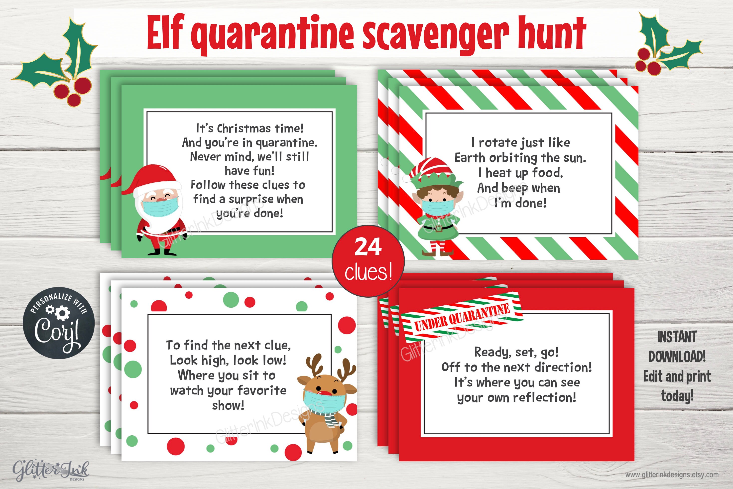 Elf Quarantine Christmas Scavenger Hunt Clue Cards, Social Distancing ...