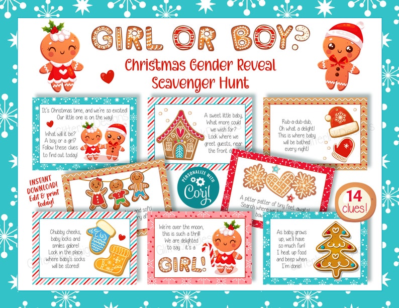 Gingerbread Gender Reveal Scavenger Hunt Clue Cards / - Etsy