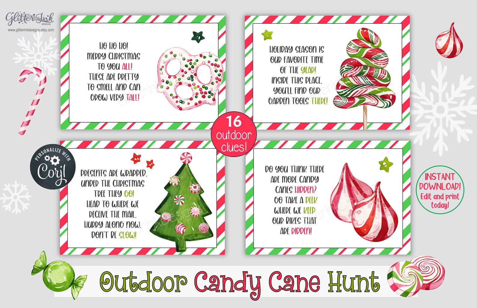 Outdoor Christmas Candy Cane Hunt Clue Cards, Peppermint Fun Family ...