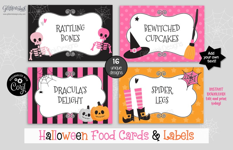 Halloween Party Food Tent Cards / Orange and Pink Halloween - Etsy