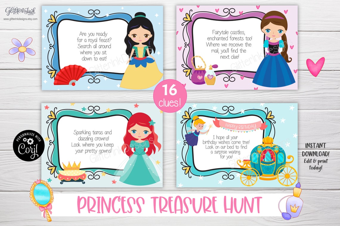 Fairytale Princess Printable Scavenger Hunt Clue Cards for Kids ...