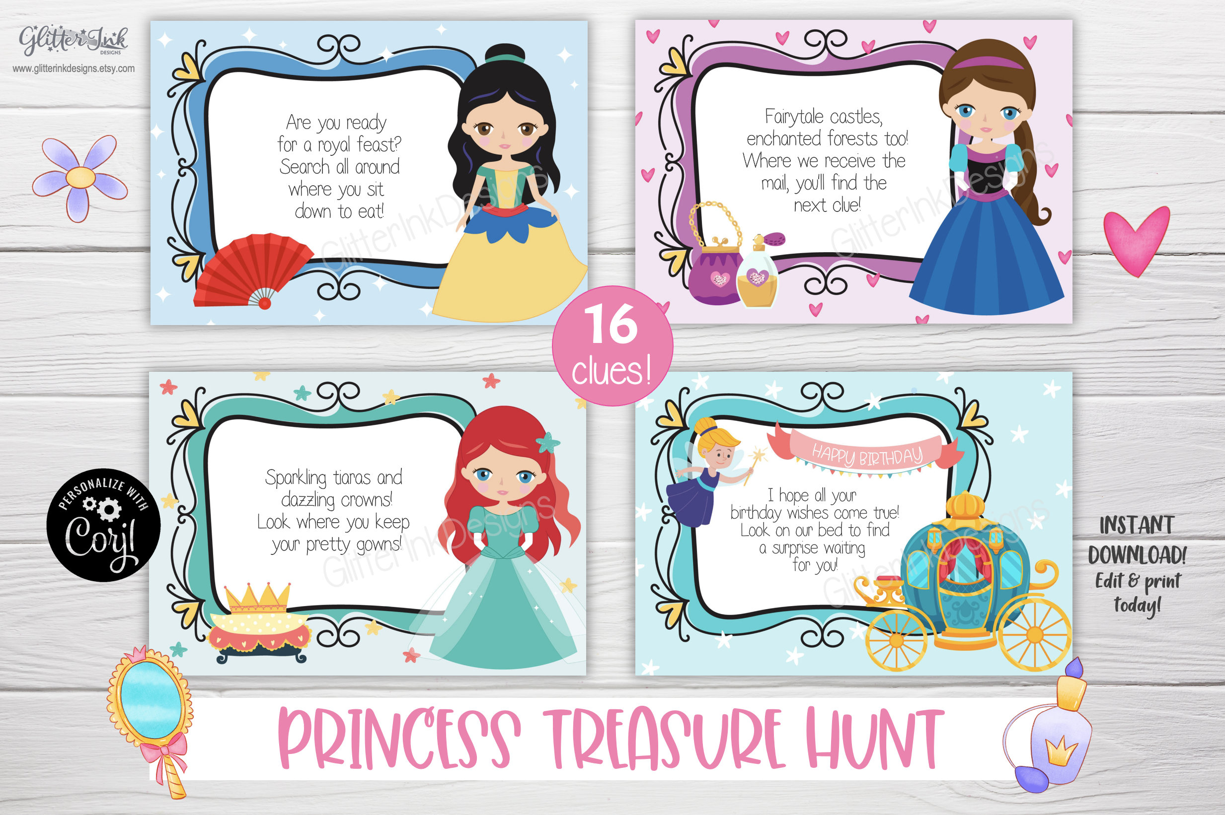 Fairytale Princess Printable Scavenger Hunt Clue Cards for Kids ...