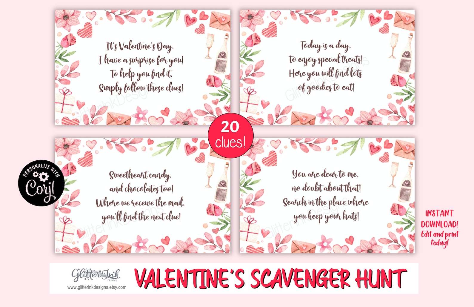 Valentine's Day Scavenger Hunt Clue Cards / Valentines Day Treasure ...