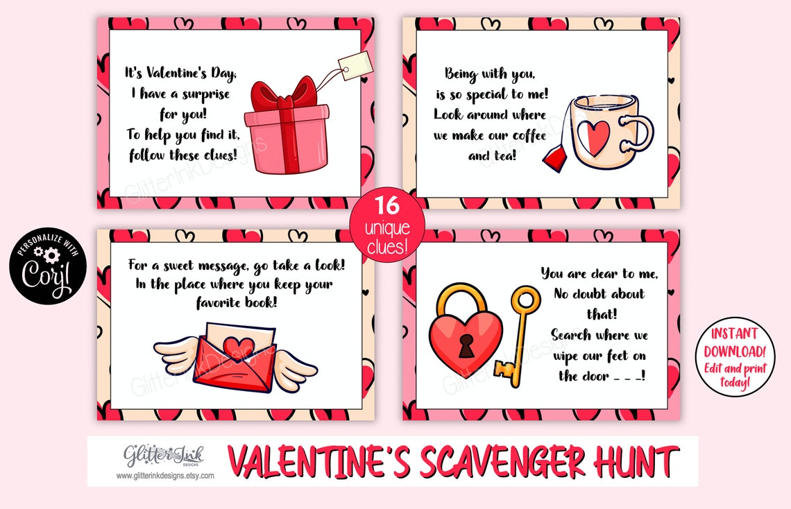 Valentines Day Scavenger Hunt Clue Cards / Valentine's Day | Etsy