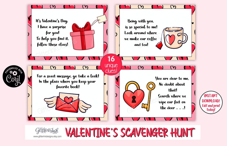 Valentines Day Scavenger Hunt Clue Cards / Valentine's Day - Etsy