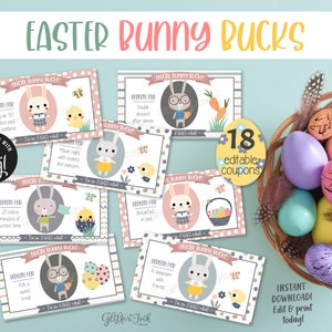 Bunny Bucks Coupons for Kids Easter Egg Hunt / Printable Easter Reward ...