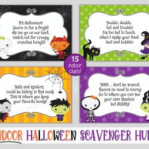 Indoor Halloween Scavenger Hunt Clue Cards / Kids Halloween Treasure ...