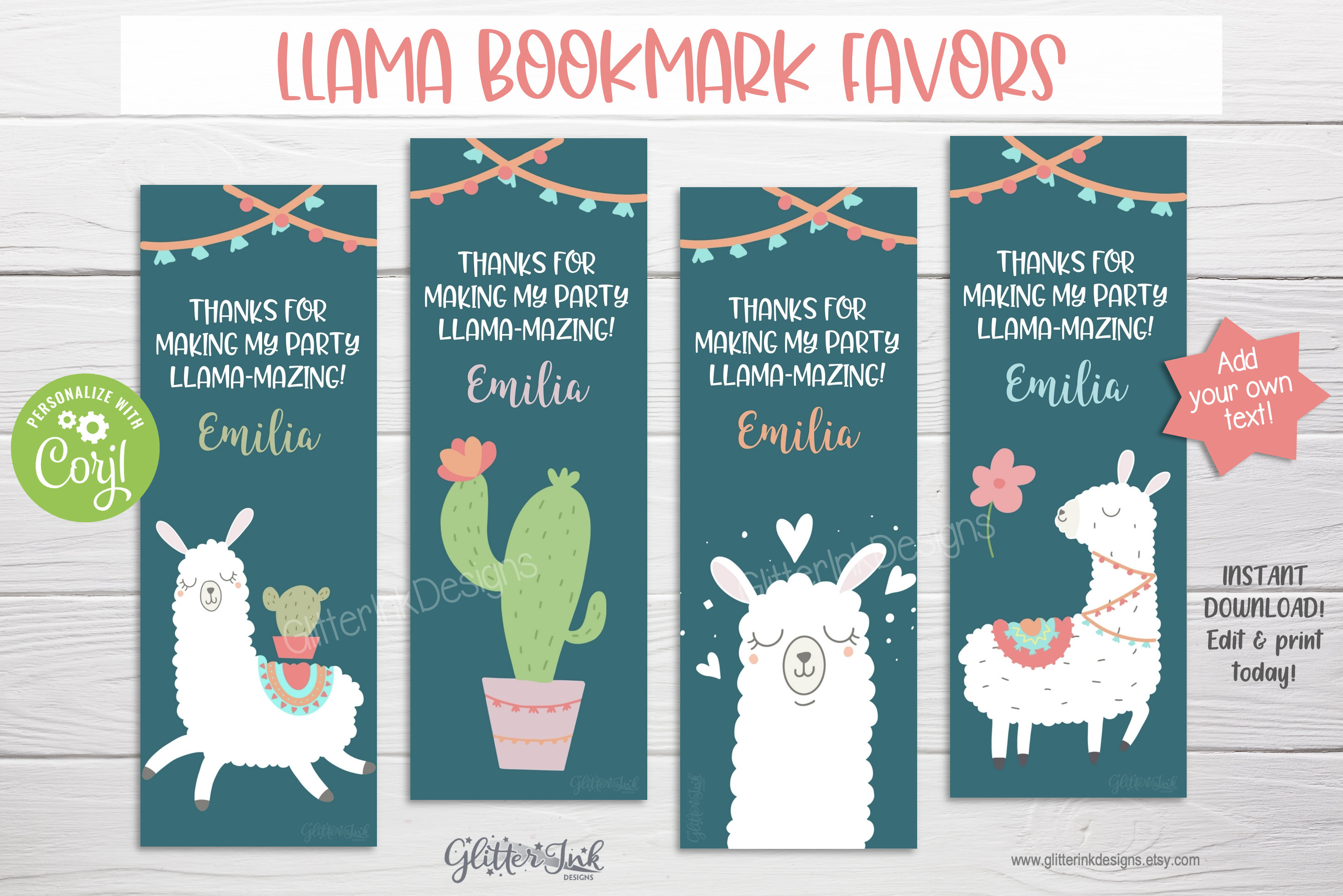 Llama Party Bookmark Favor / Llama Party Favors / Llama Birthday Thank ...