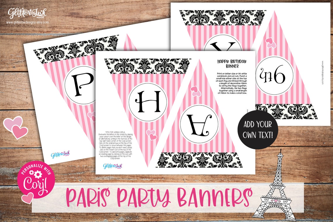 Paris Party Printable Banner / French Themed Birthday Decor / - Etsy