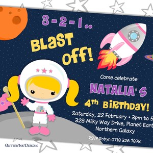 Outer Space Party Printable Invitation / Space Girl Astronaut Party ...