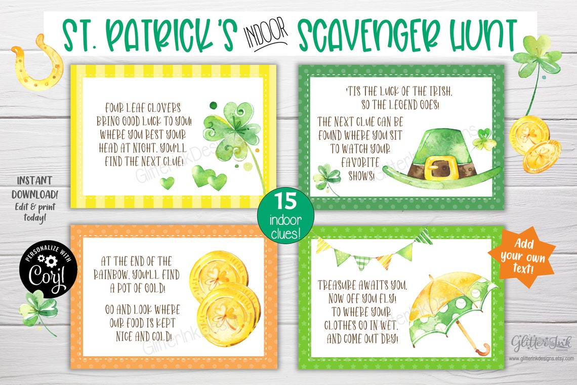 St Patricks Day Scavenger Hunt for Kids / St Patricks Day INDOOR ...