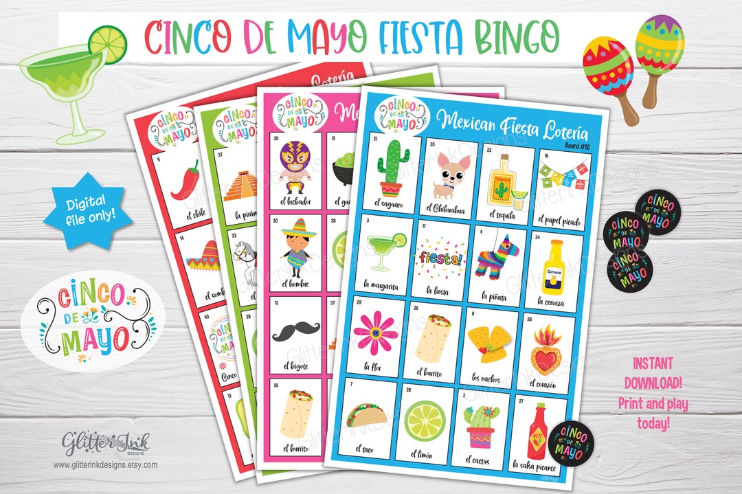 Cinco De Mayo Bingo Printable Party Games, Mexican Fiesta Loteria Learn ...