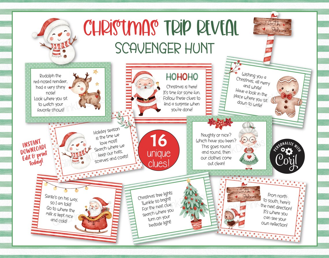 Christmas Surprise Trip Reveal Scavenger Hunt Boarding Pass, Surprise ...