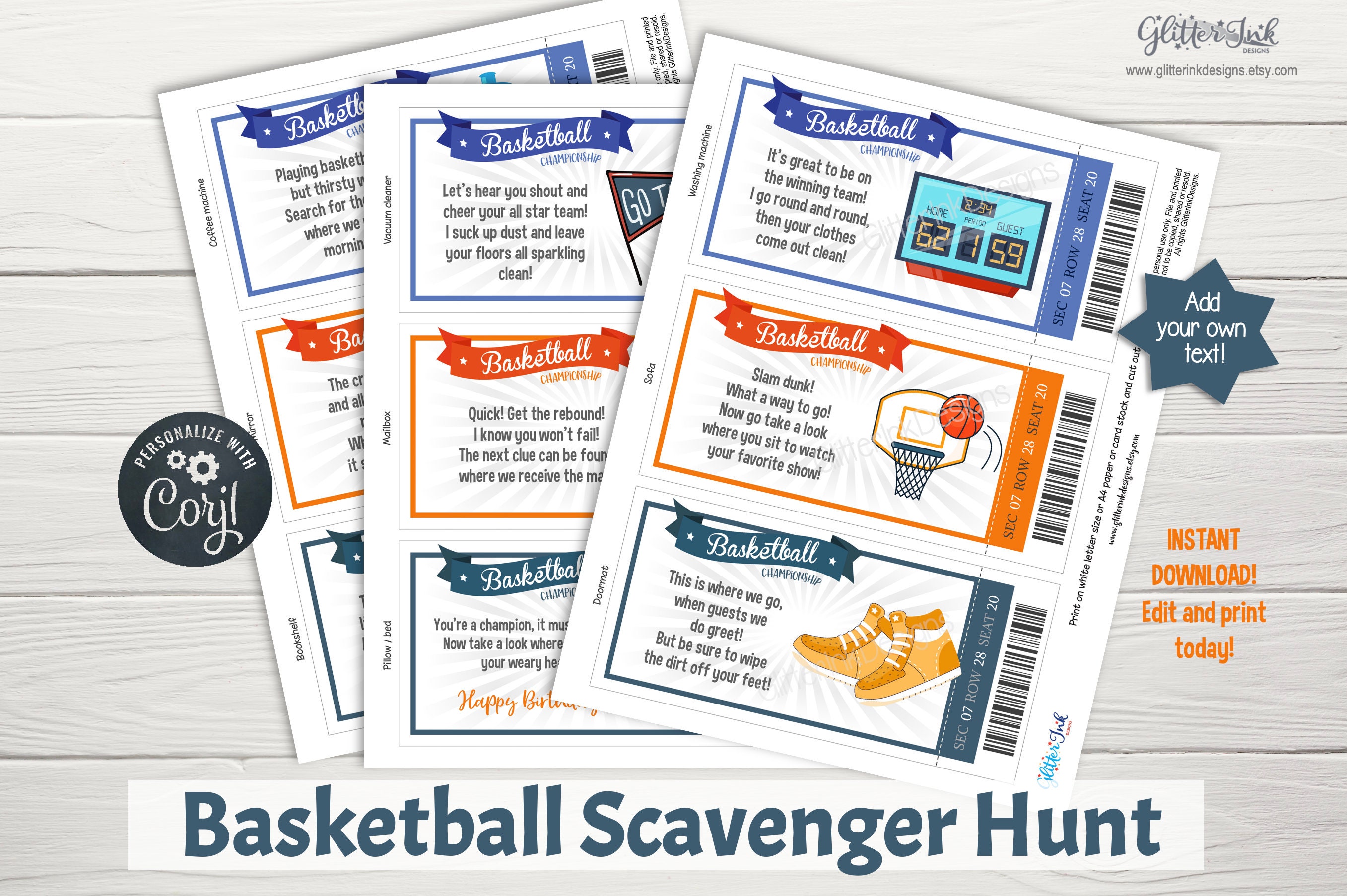 Basketball Scavenger Hunt Clue Cards / Basketball Birthday Kids ...