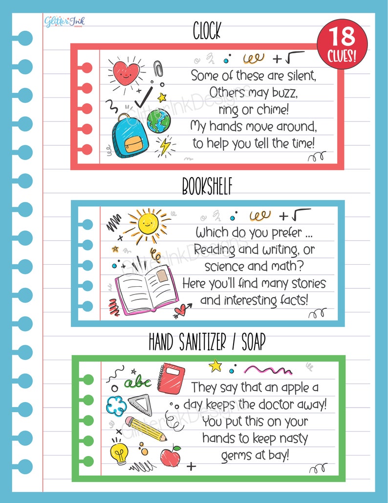 Classroom Scavenger Hunt Rhyming Riddle Clue Cards, Back to School ...