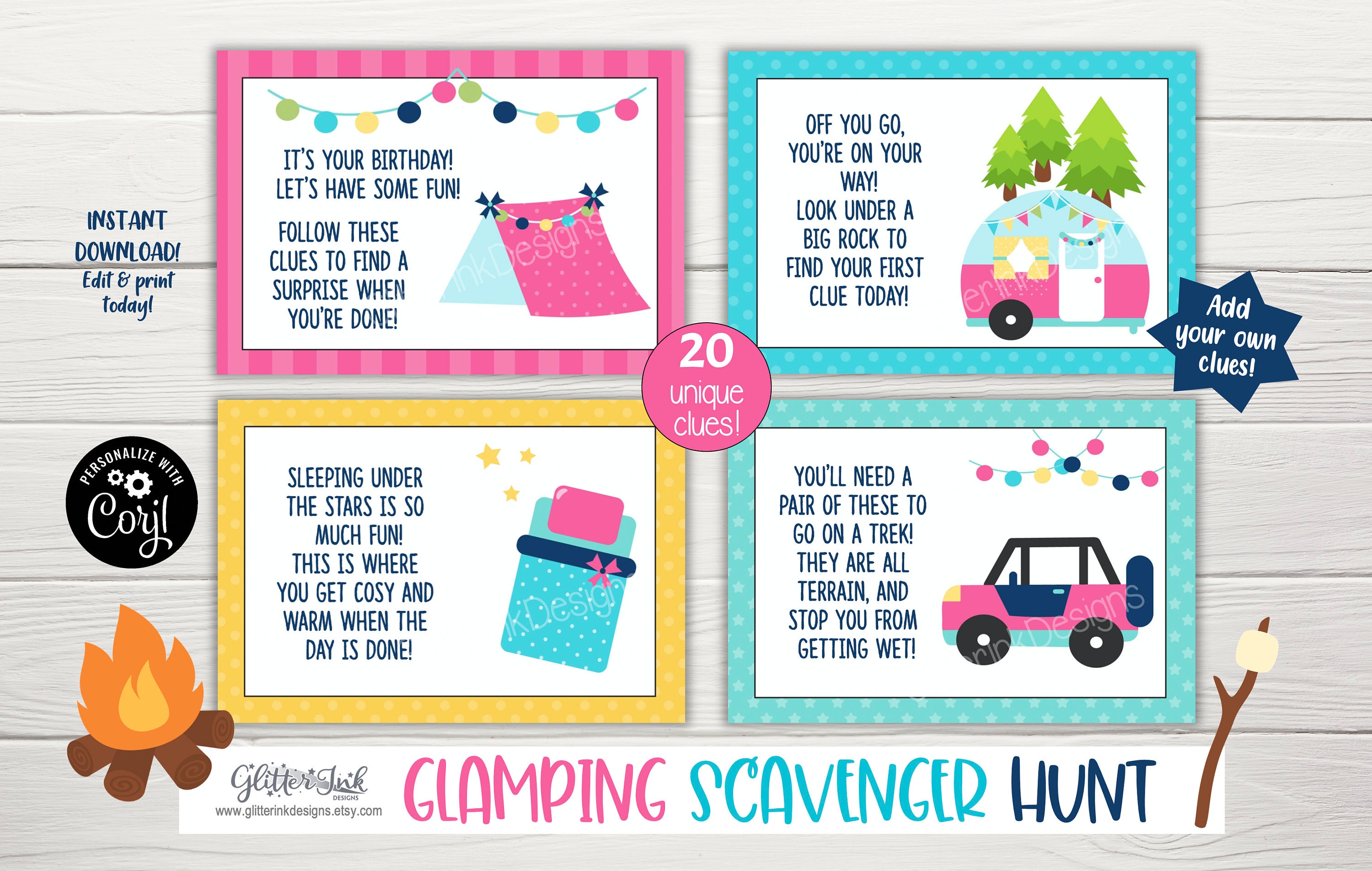 Glamping Party Scavenger Hunt / Camping Printables Outdoor Activities ...
