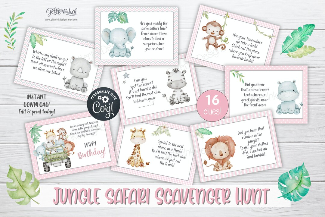 Safari Scavenger Hunt Clue Cards / Jungle Party Treasure Hunt - Etsy
