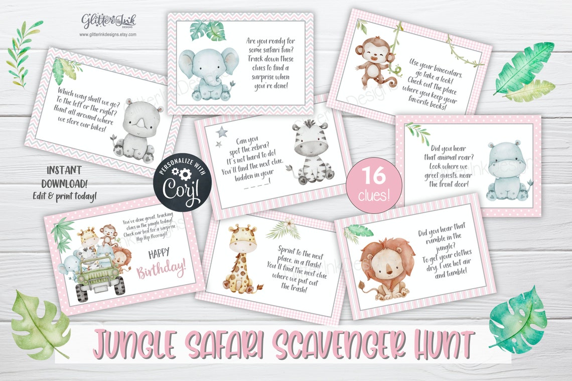 Safari Scavenger Hunt Clue Cards / Jungle Party Treasure Hunt | Etsy