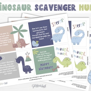 Dinosaur Scavenger Hunt Printable Clue Cards, Dinosaur Adventure Kids ...