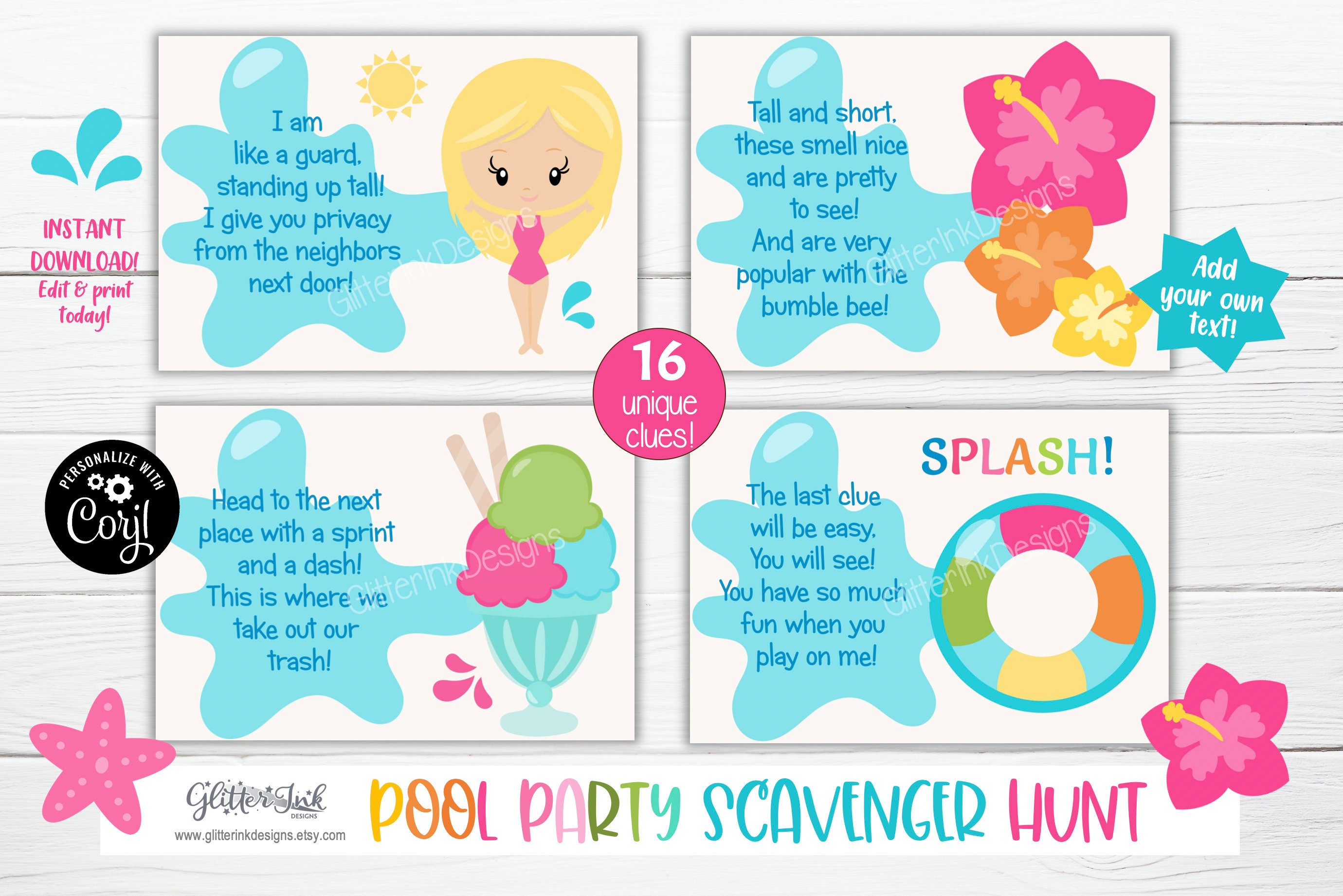 Toucan Flamingo Summer Pool Party Kids Treasure Hunt Clues / - Etsy UK